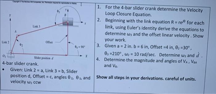 1. 1. For the 4-bar slider crank determine the | Chegg.com