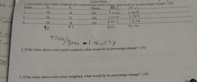 Solved Leave blank.If an index were value-weighted and | Chegg.com