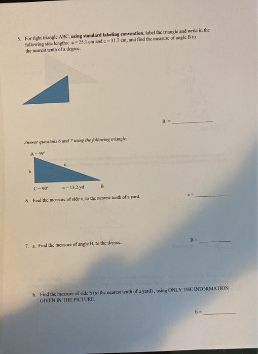 Solved 5. For right triangle ABC, using standard labeling | Chegg.com