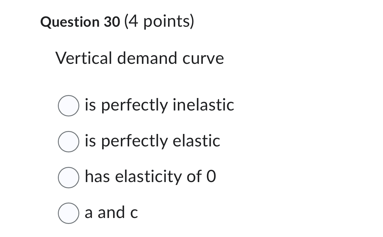 Solved Question 30 (4 ﻿points)Vertical demand curveis | Chegg.com