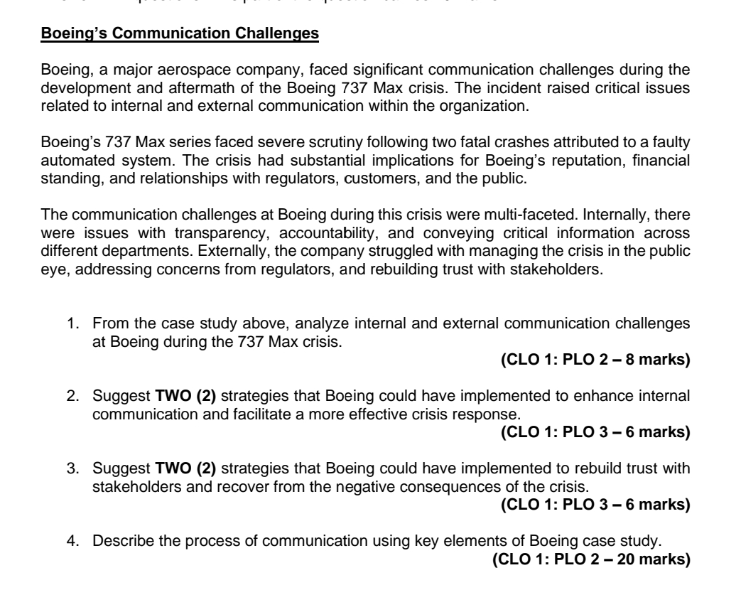 Solved Boeing's Communication ChallengesBoeing, a major | Chegg.com