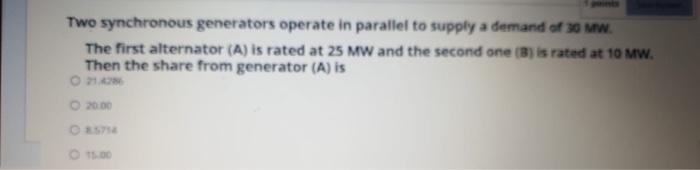Solved Two synchronous generators operate in parallel to | Chegg.com