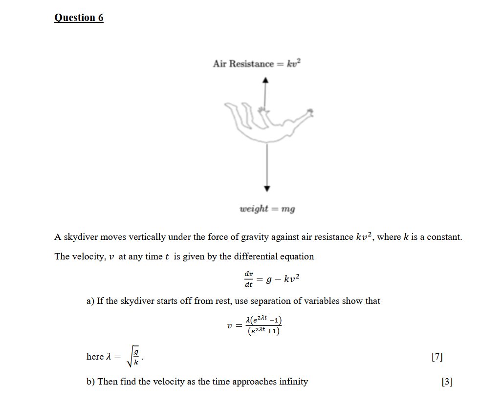 Solved Question 6A skydiver moves vertically under the force | Chegg.com