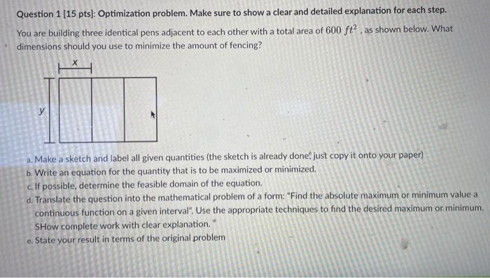 Solved Question 1 [15 pts]: Optimization problem. Make sure | Chegg.com