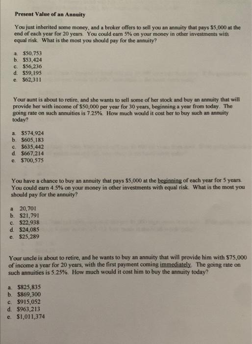 Solved Present Value of an Annuity You just inherited some | Chegg.com