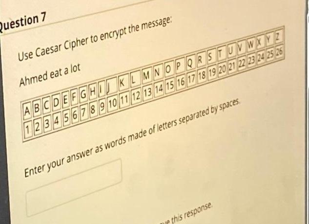 Solved Question 7 Use Caesar Cipher to encrypt the message: | Chegg.com