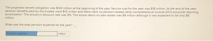 Solved The projected benefit obligation was $140 million at | Chegg.com