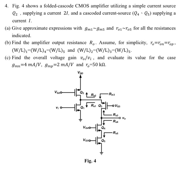 4. Fig. 4 shows a folded-cascode CMOS amplifier | Chegg.com