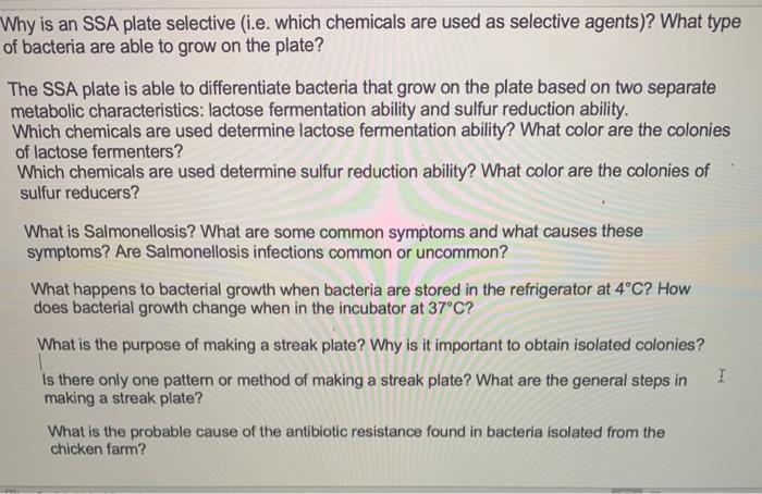 Solved Why is an SSA plate selective (i.e. which chemicals | Chegg.com
