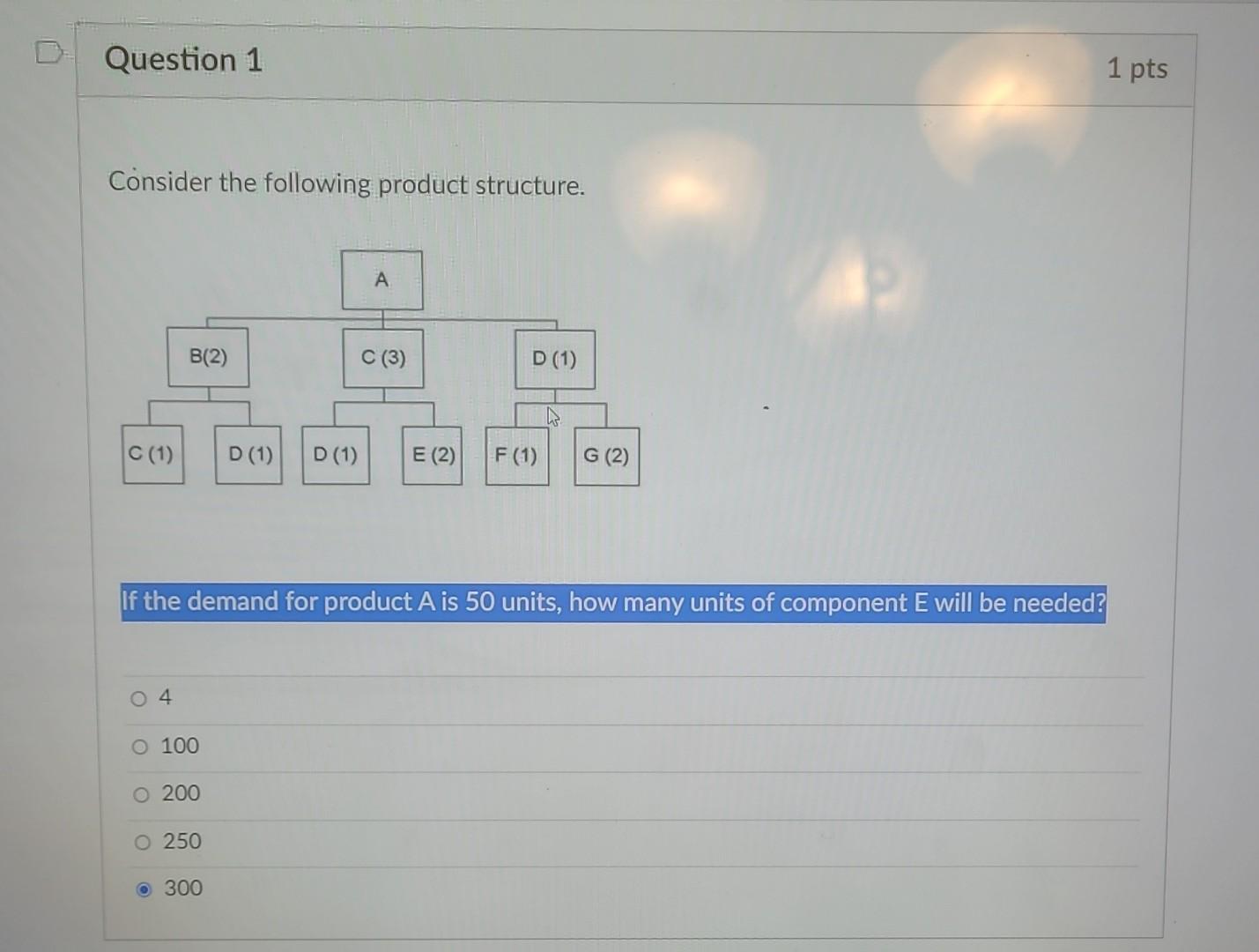 Solved Consider the following product structure. If the | Chegg.com
