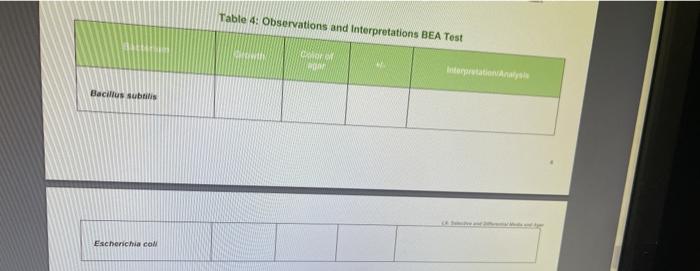 Solved Table 4: Observations and interpretations BEA Test C | Chegg.com
