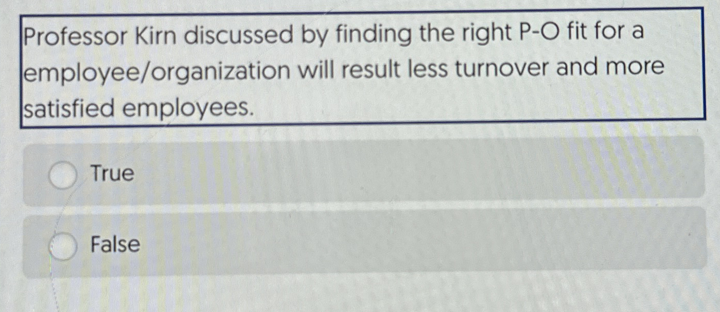 Solved Professor Kirn discussed by finding the right P-O fit | Chegg.com