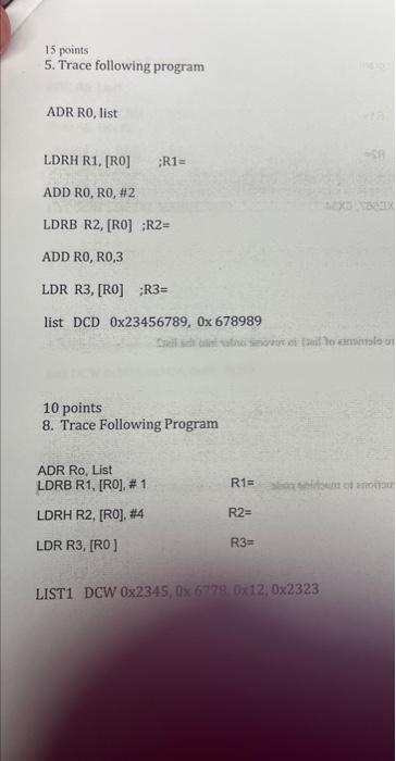 Solved 15 points 5. Trace following program ADR R0, list | Chegg.com