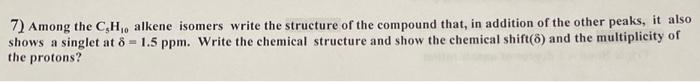 Solved 7) Among the C5H10 alkene isomers write the structure | Chegg.com