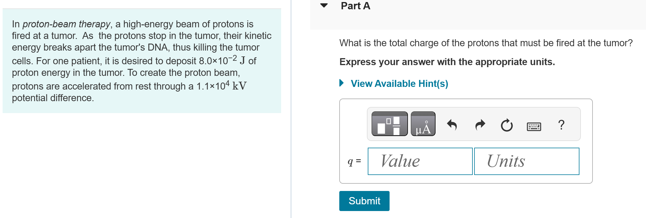 Solved Part AIn proton-beam therapy, a high-energy beam of | Chegg.com