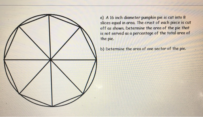 Solved a) A 16 inch diameter pumpkin pie is cut into | Chegg.com