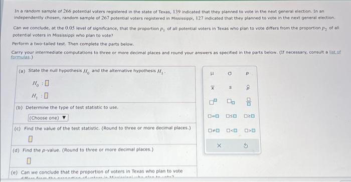 Solved In a random sample of 266 potential voters registered | Chegg.com