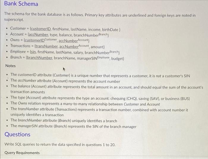 Solved . Bank Schema The schema for the bank database is as | Chegg.com