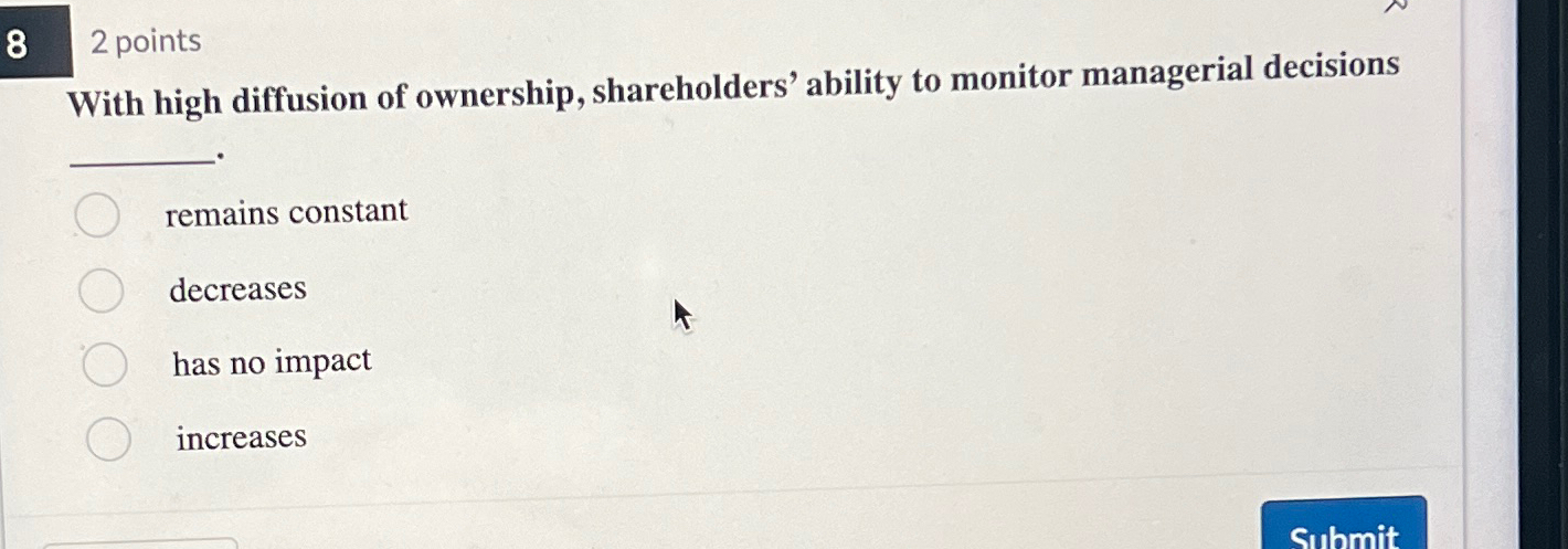 Solved 82 ﻿pointsWith high diffusion of ownership, | Chegg.com