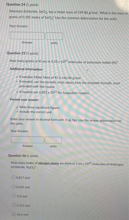 Solved Question 24 (1 point) Selenium dichloride, SeCl₂, has | Chegg.com