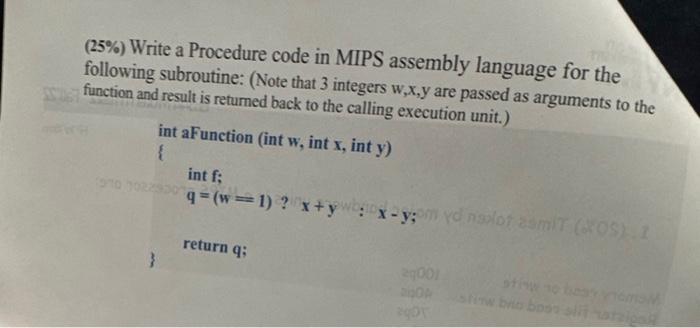 Solved (25\%) Write a Procedure code in MIPS assembly | Chegg.com