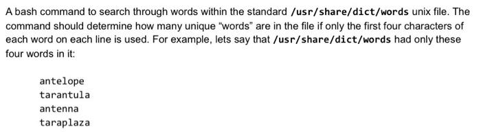 Solved A bash command to search through words within the | Chegg.com