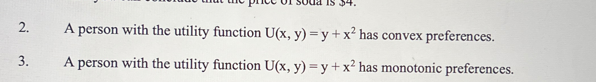 Solved A person with the utility function U(x,y)=y+x2 ﻿has | Chegg.com
