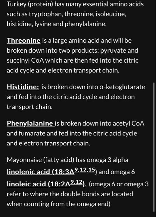 Solved Turkey (protein) has many essential amino acids such | Chegg.com