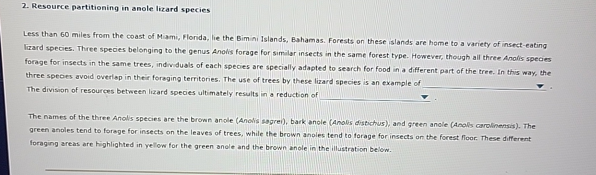 Solved Resource partitioning in anole lizard speciesLess | Chegg.com