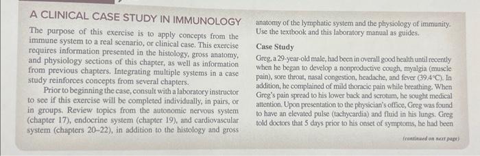 Solved A CLINICAL CASE STUDY IN IMMUNOLOGY anatomy of the | Chegg.com