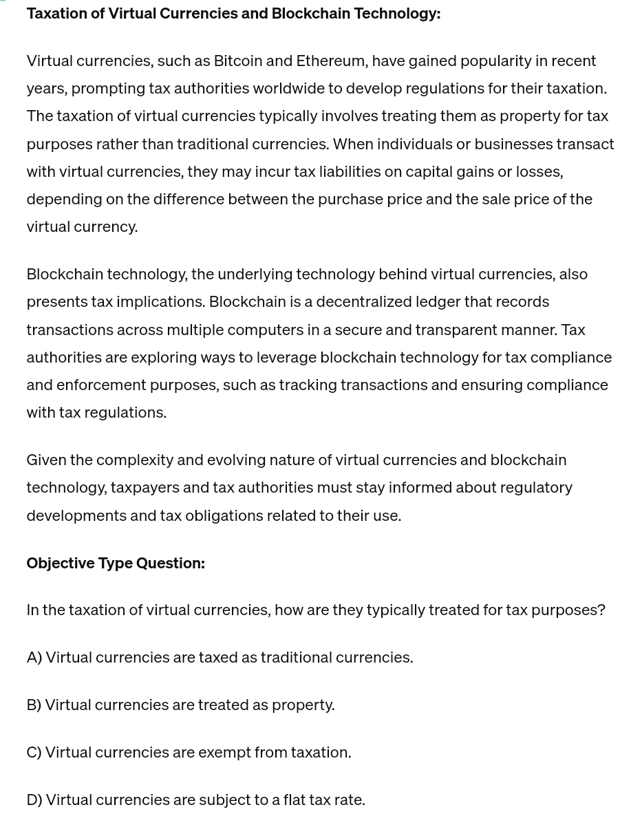 Solved Taxation of Virtual Currencies and Blockchain | Chegg.com