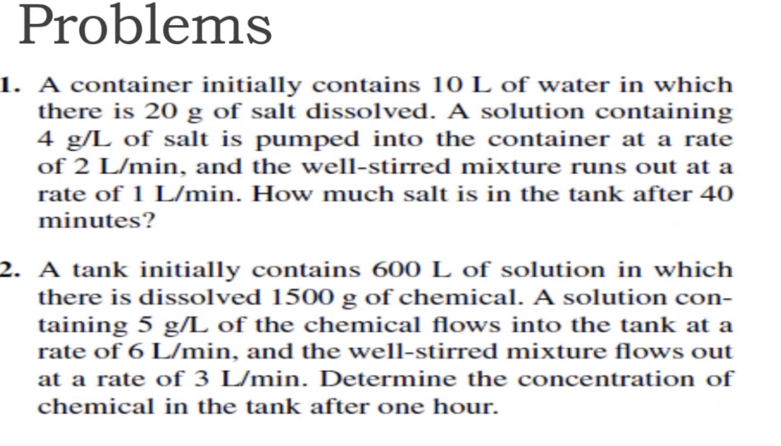 Solved ProblemsA container initially contains 10L ﻿of water | Chegg.com