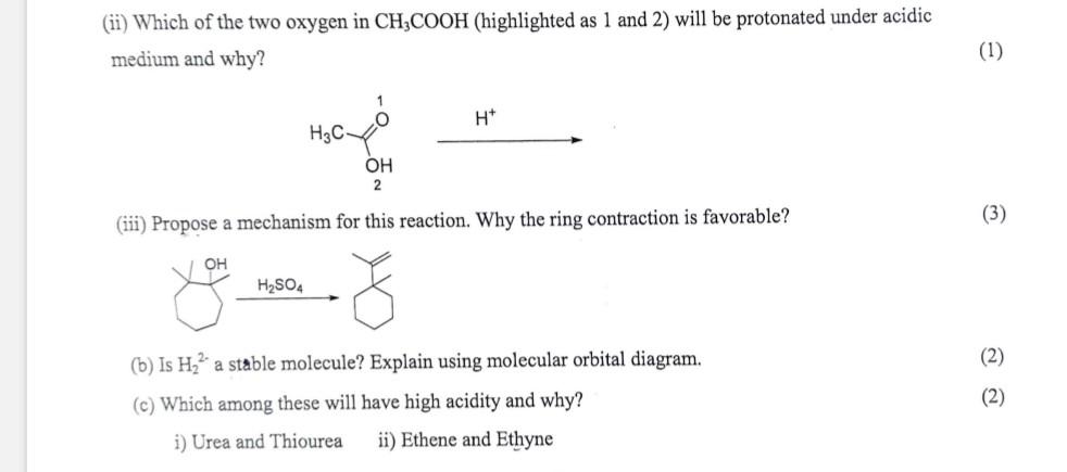 Solved (ii) Which of the two oxygen in CH3COOH (highlighted | Chegg.com