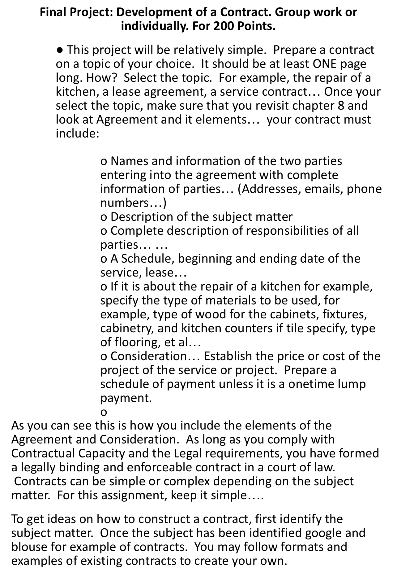 Solved Final Project: Development of a Contract. Group work | Chegg.com