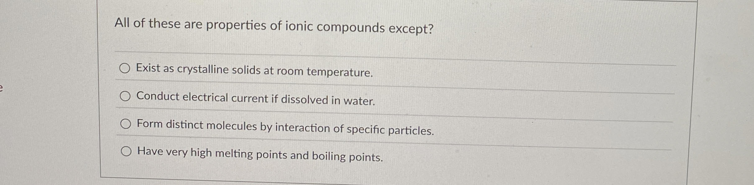 Solved All of these are properties of ionic compounds | Chegg.com
