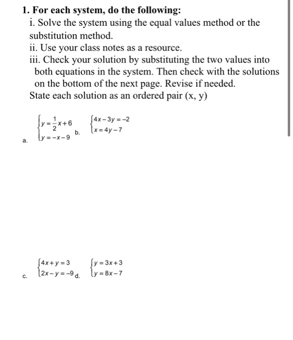 Solved 1. For each system, do the following: i. Solve the | Chegg.com