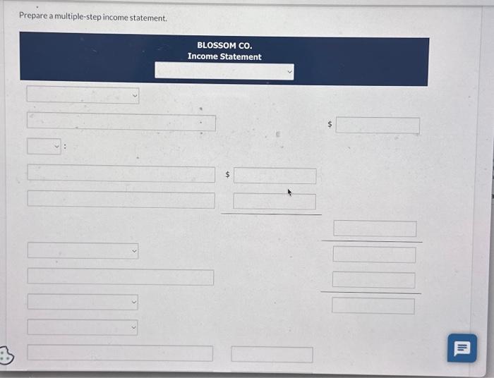 Solved Presented below is information for Blossom Co. for | Chegg.com