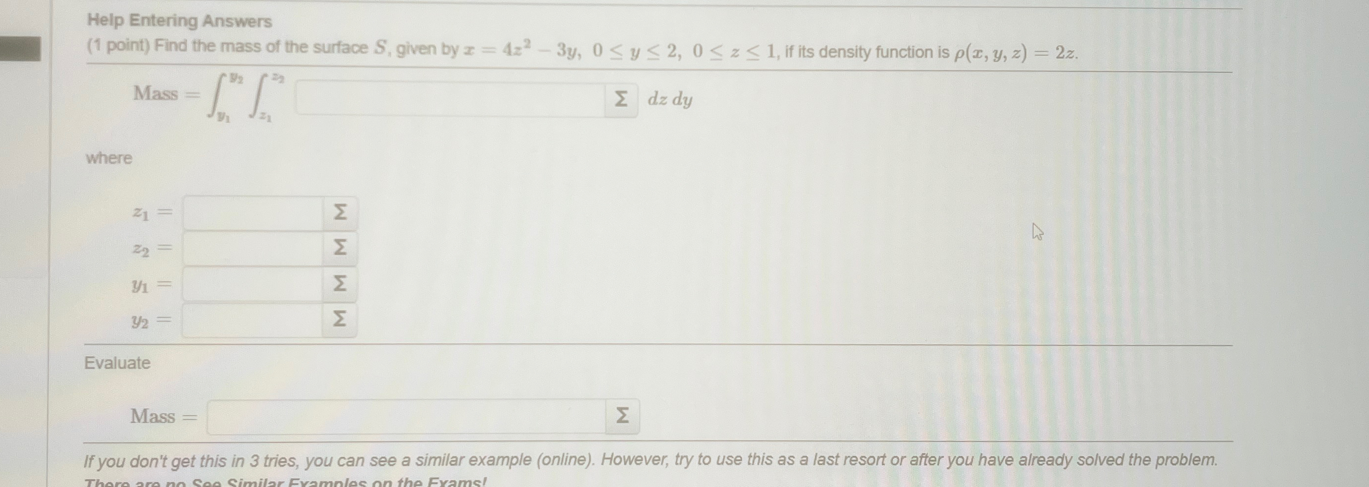 Solved Help Entering Answers(1 ﻿point) ﻿Find the mass of the | Chegg.com
