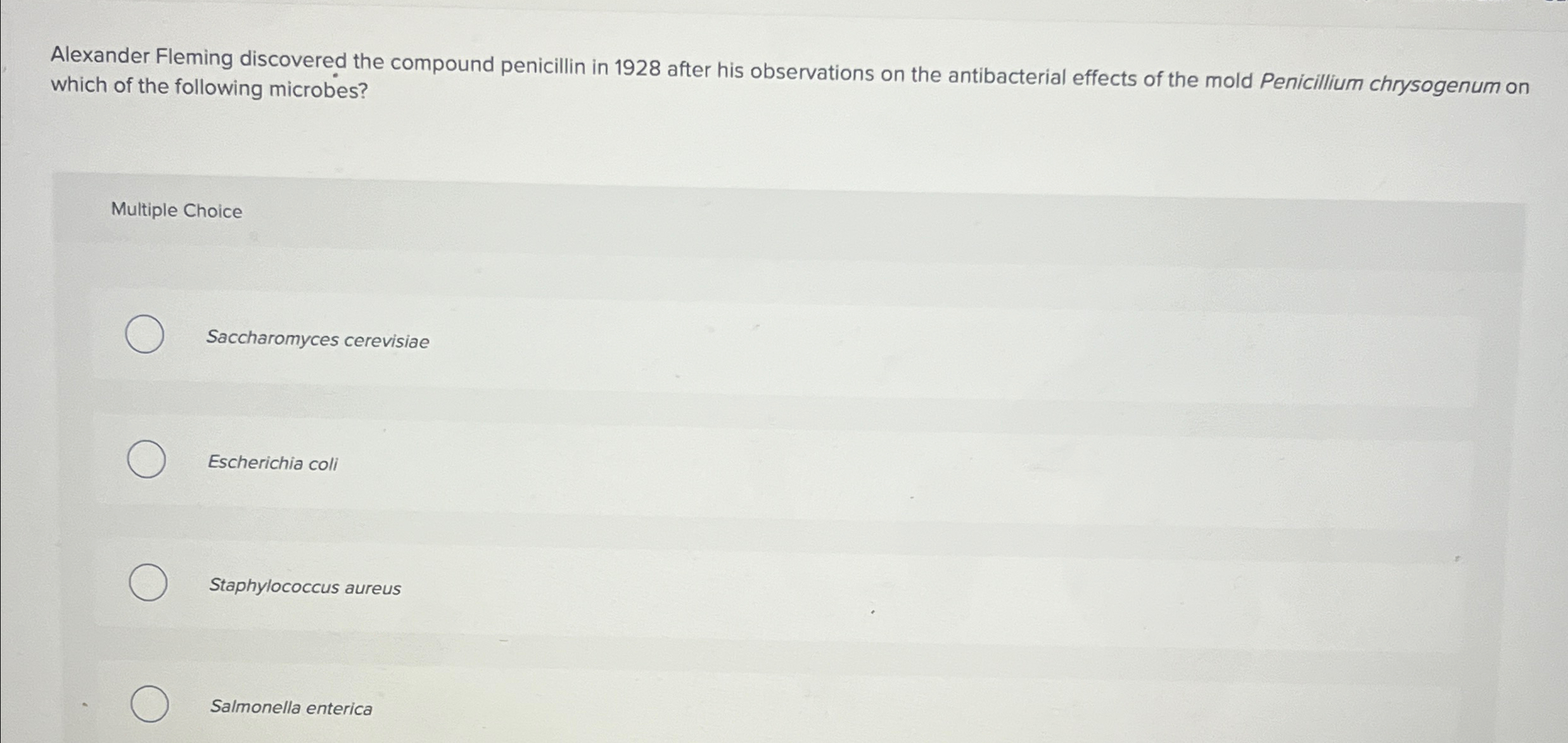 Solved Alexander Fleming discovered the compound penicillin | Chegg.com