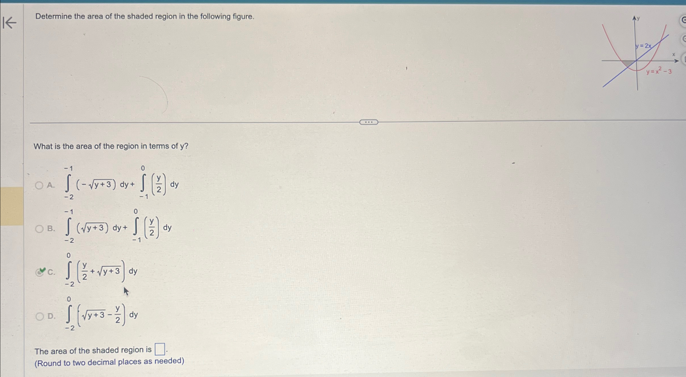 Solved Determine the area of the shaded region in the | Chegg.com
