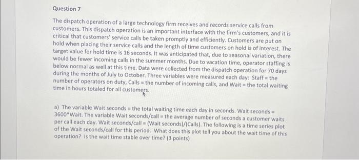 Solved Question 7 The dispatch operation of a large | Chegg.com