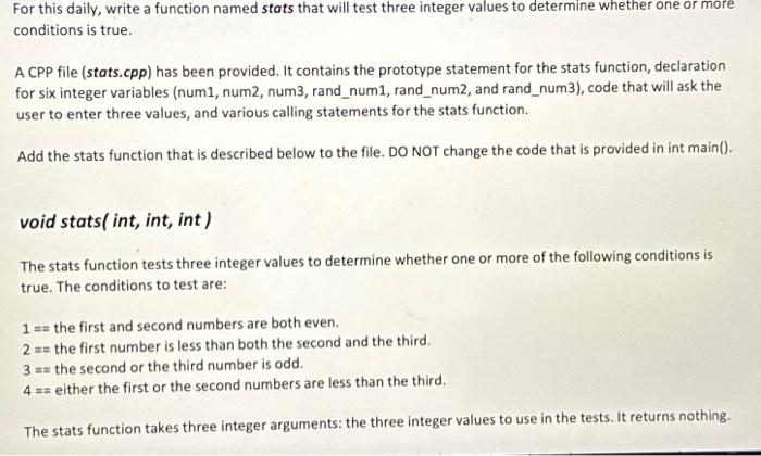 Solved For this daily, write a function named stats that | Chegg.com