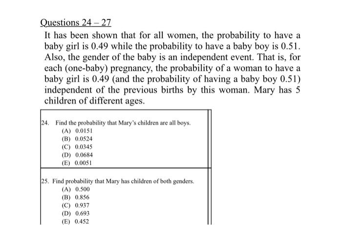 Solved Questions 24-27 It has been shown that for all women, | Chegg.com