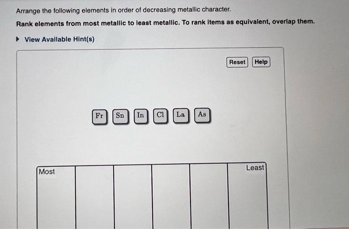 Solved For each of the following elements, predict where the | Chegg.com