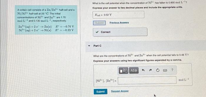 Solved What is the coll potential when the concentration of | Chegg.com