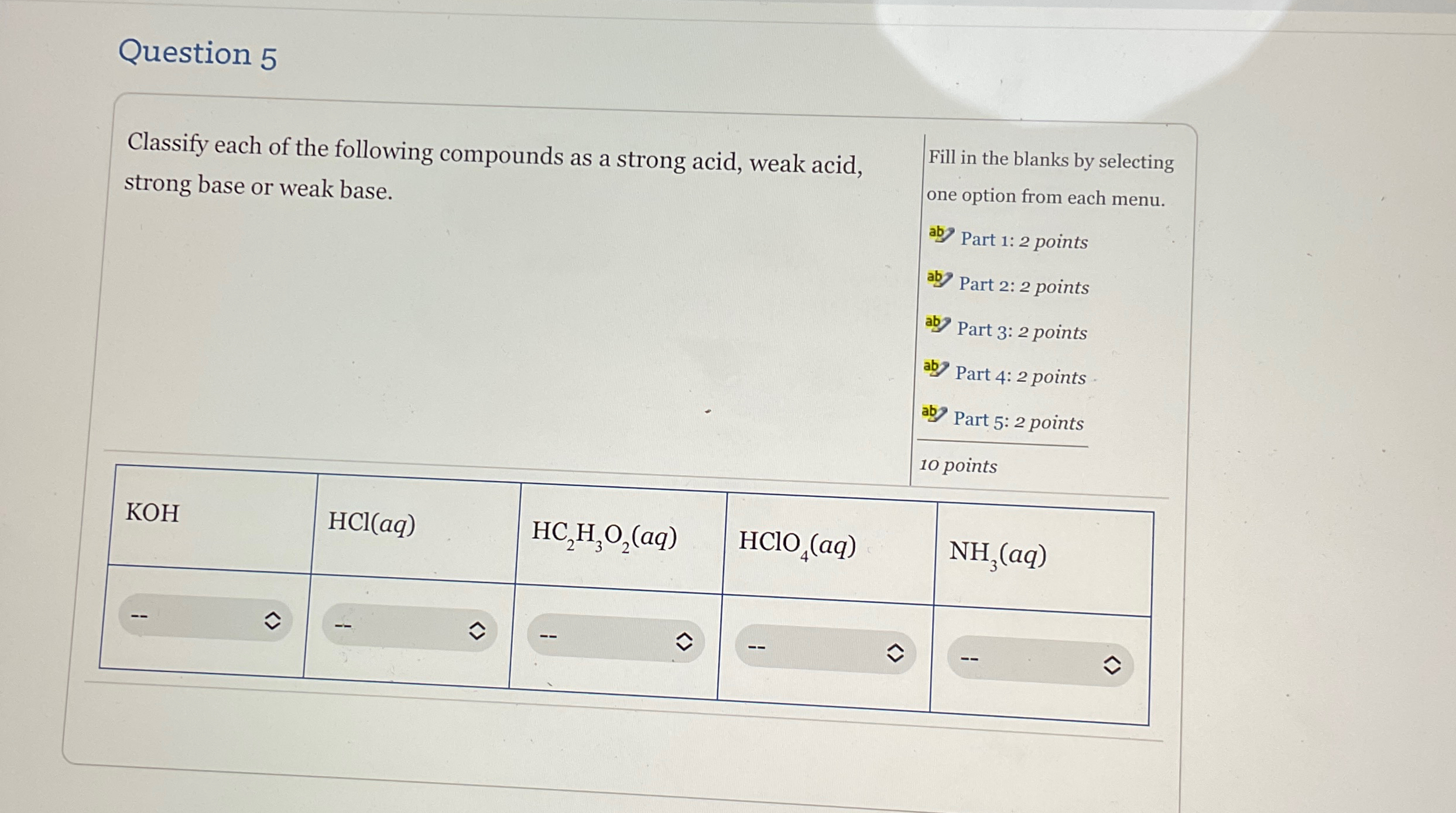 Solved Classify each of the following compounds as a strong | Chegg.com