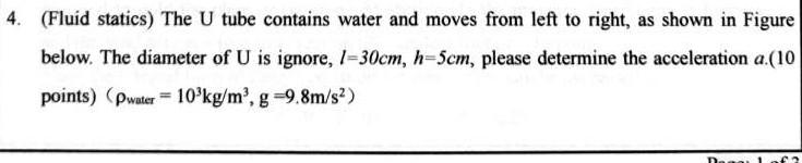 4. (Fluid statics) The U tube contains water and | Chegg.com
