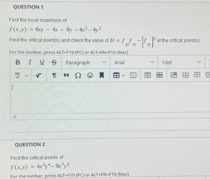 Solved Find the local maximum of f(x,y)=6xy−4x−9y−4x2−4y2 | Chegg.com