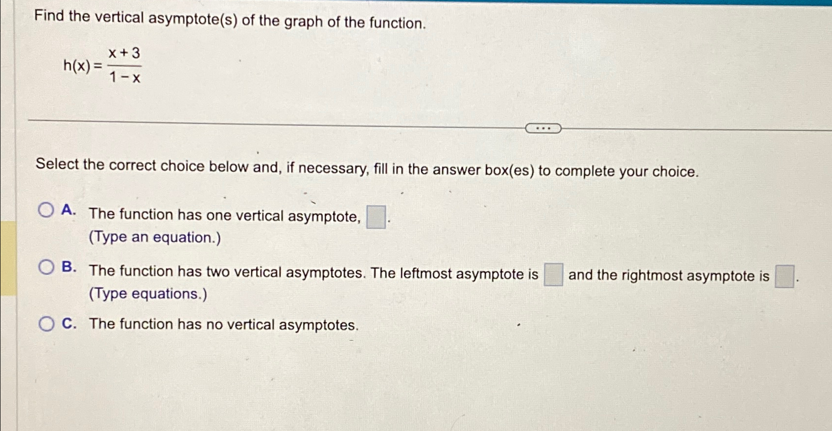 Solved Find the vertical asymptote(s) ﻿of the graph of the | Chegg.com