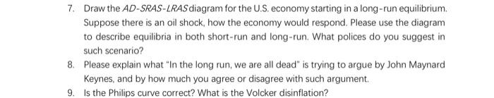 Solved 7. Draw the AD-SRAS-LRAS diagram for the U.S. economy | Chegg.com